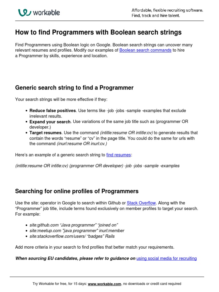 Find Programmers Boolean Search Strings Pdf Résumé Boolean Data Type