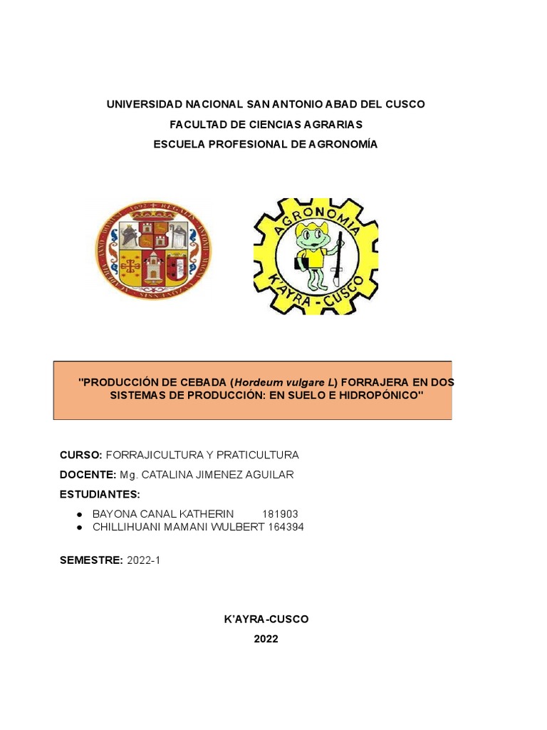 Proyecto de Cultivo de Cebada | PDF | Cebada | Cereales