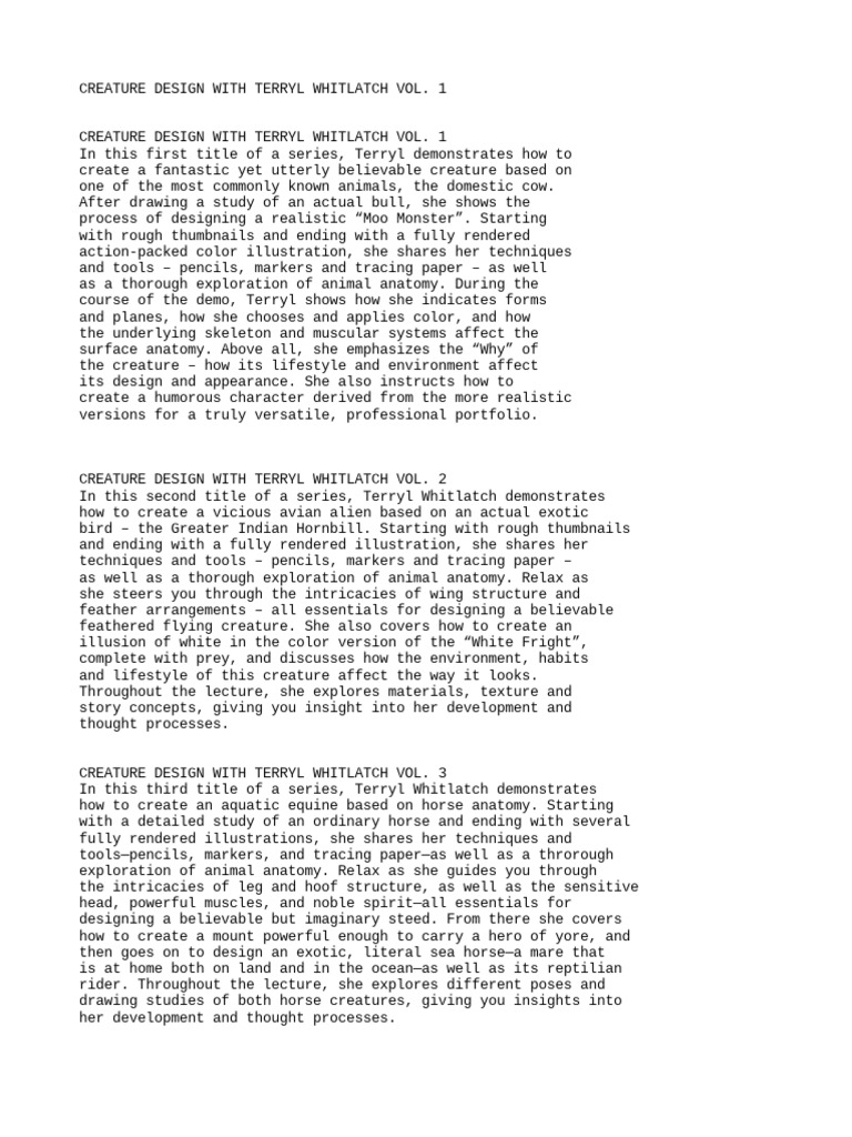 Creature Design With Terryl Whitlatch (Vol. 1-4) | PDF | Horses