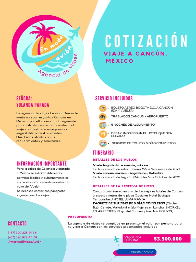 Cotización Viaje Yolanda Parada | PDF | Agencia de viajes | Aviación
