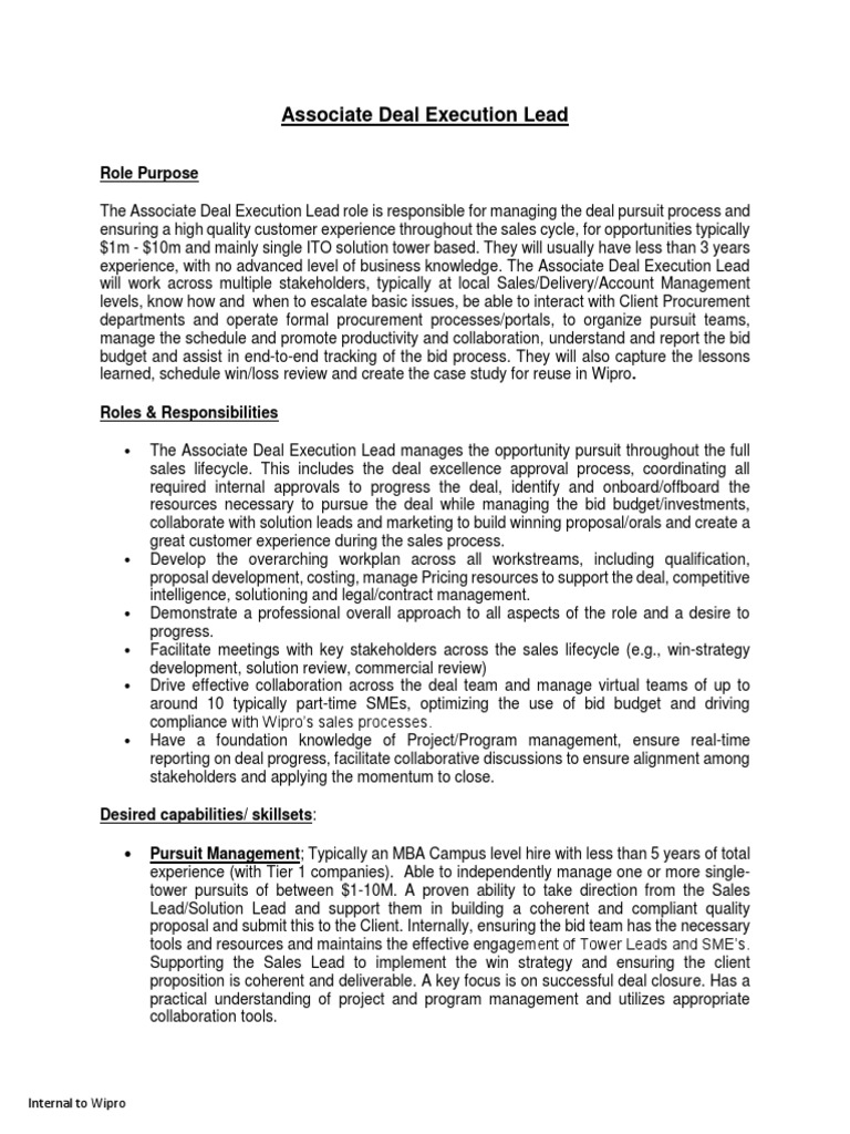 JD - Associate Deal Execution Lead | PDF | Sales | Procurement
