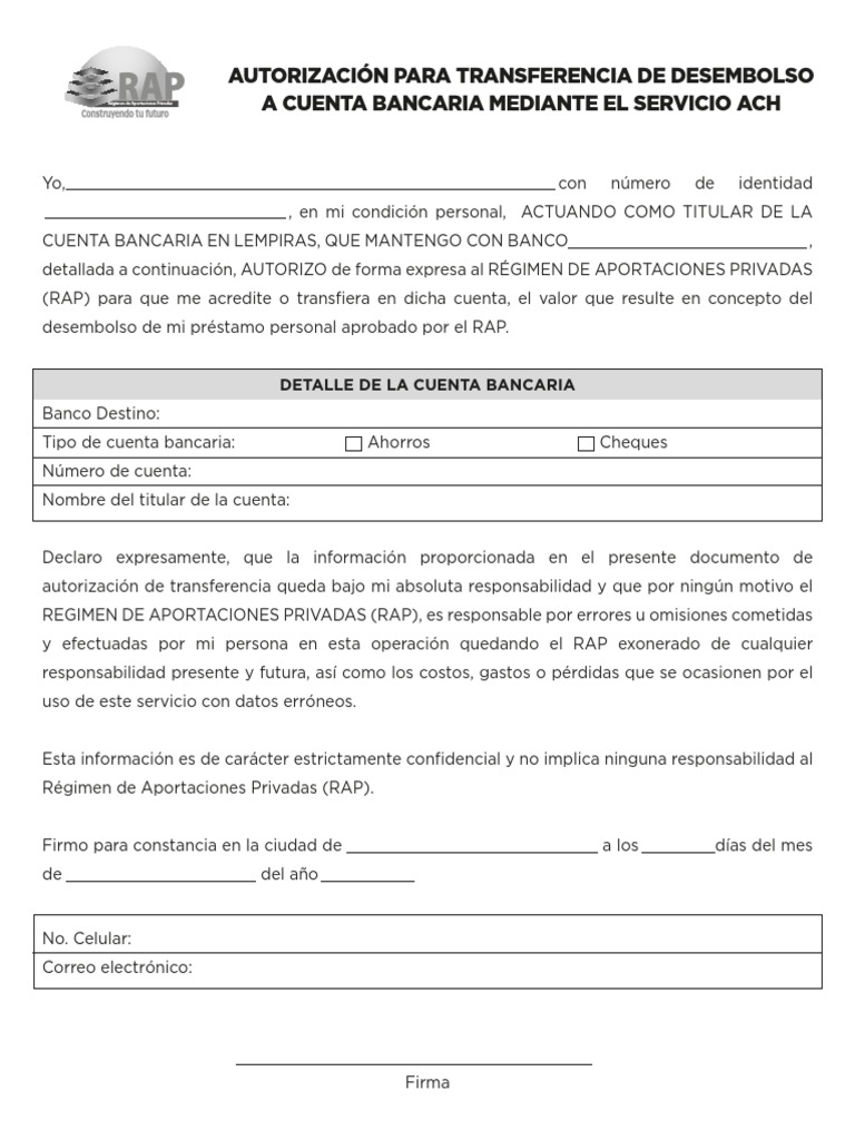 Autorización para Transferencia Bancaria | PDF