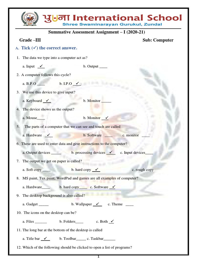 Class-3 - Comp Questions | Download Free PDF | Input/Output | Computer Hardware