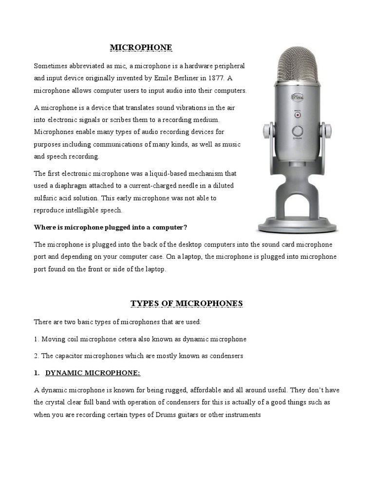 Types of Microphones | PDF | Microphone | Sound Types of Microphones | PDF | Microphone | Sound