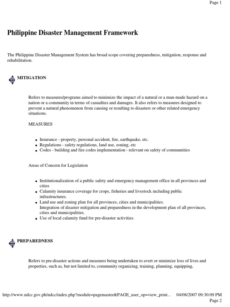 Philippine Disaster Management Framework: Mitigation | PDF | Emergency ...