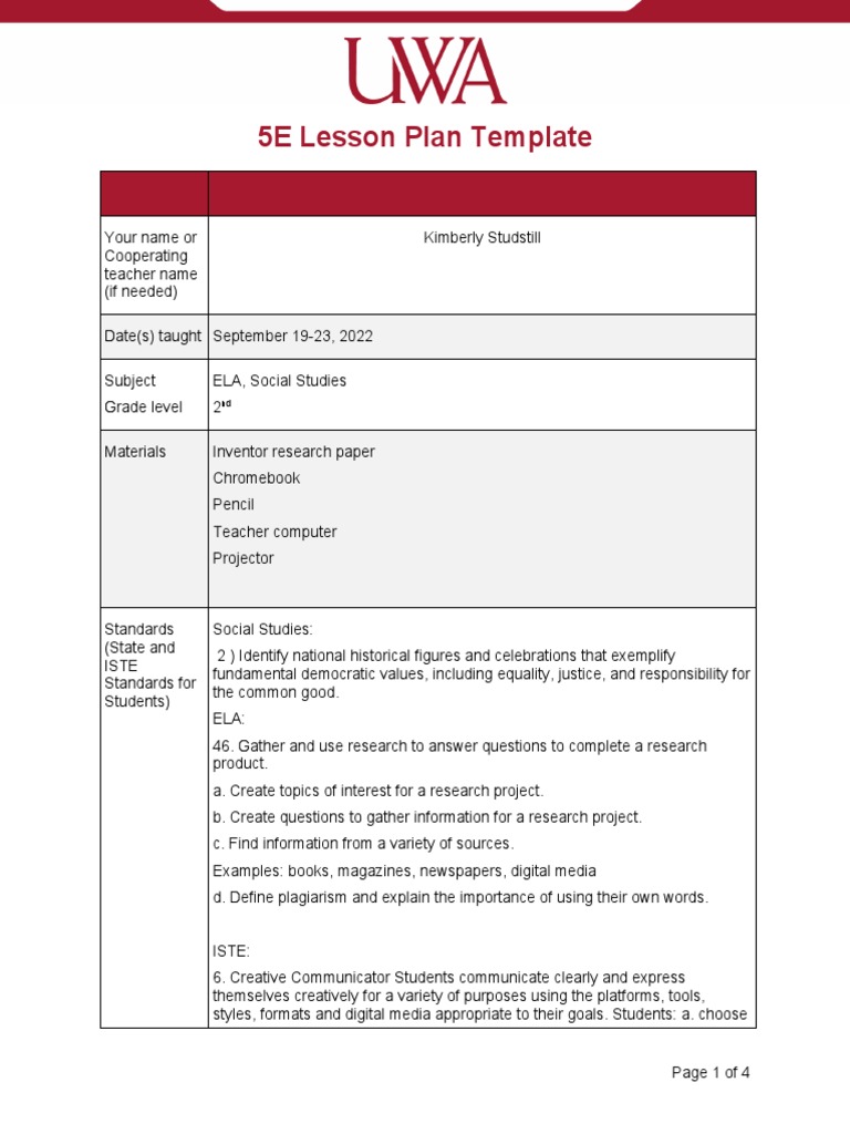 Ed508 5e Lesson Plan Template | PDF | Teaching Method | Cognitive Science