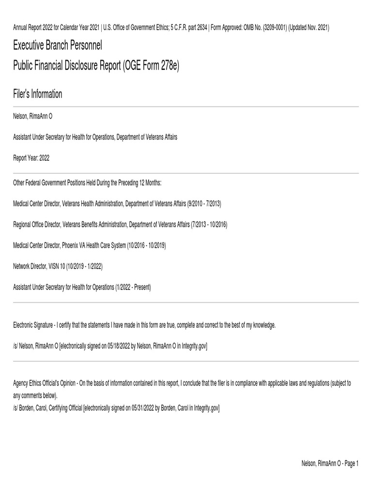 RimaAnn Nelson 2022 Financial Disclosure | PDF | Employment | Savings ...