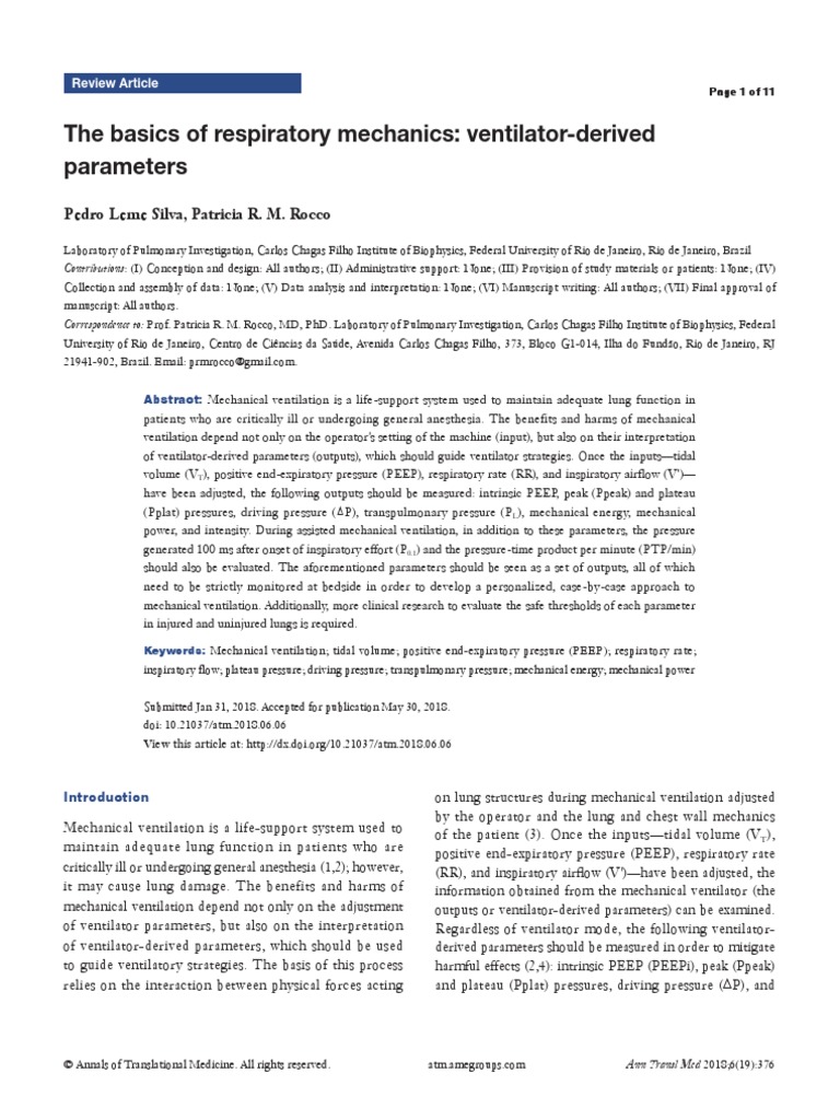 The Basics of Respiratory Mechanics: Ventilator-Derived Parameters ...