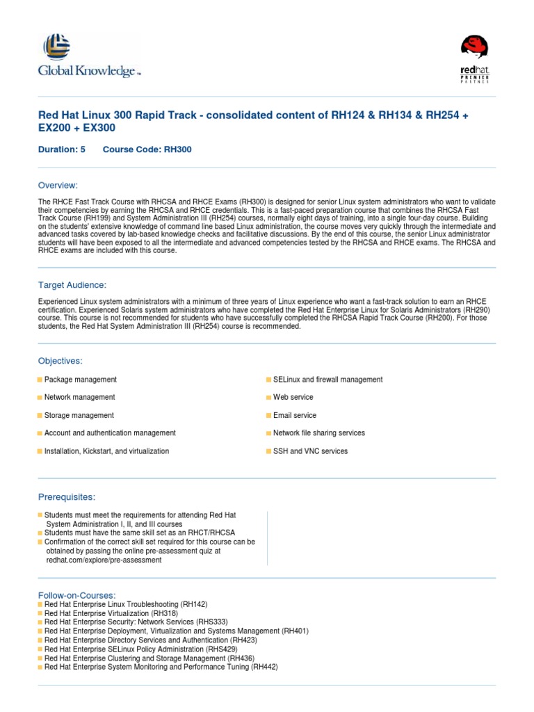 Red Hat Linux 300 Rapid Track: An Accelerated Path to RHCSA and RHCE Certification Through ...