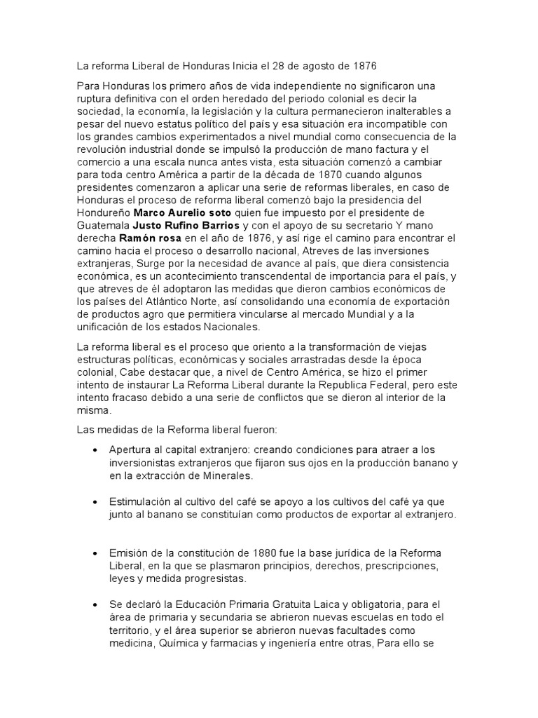 La introducción de la Reforma Liberal en Honduras bajo el gobierno de ...