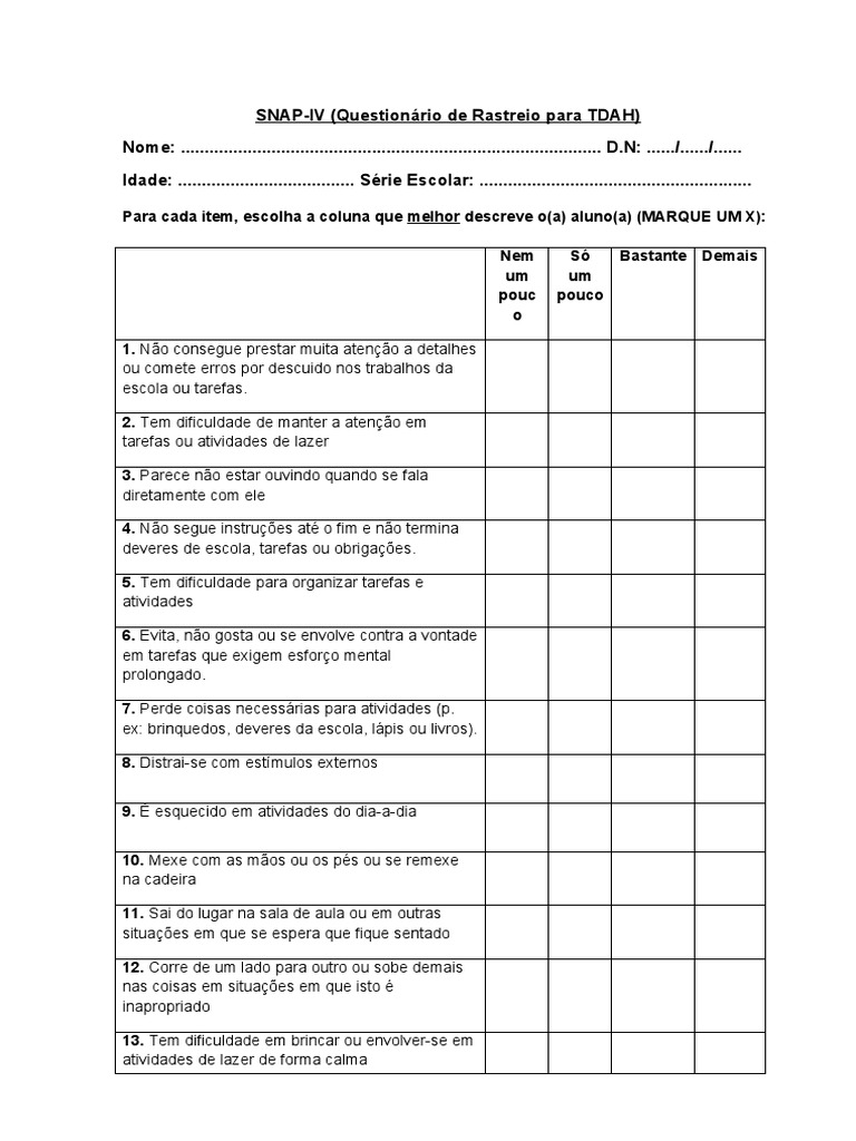 SNAP IV para Pais e Professores | PDF