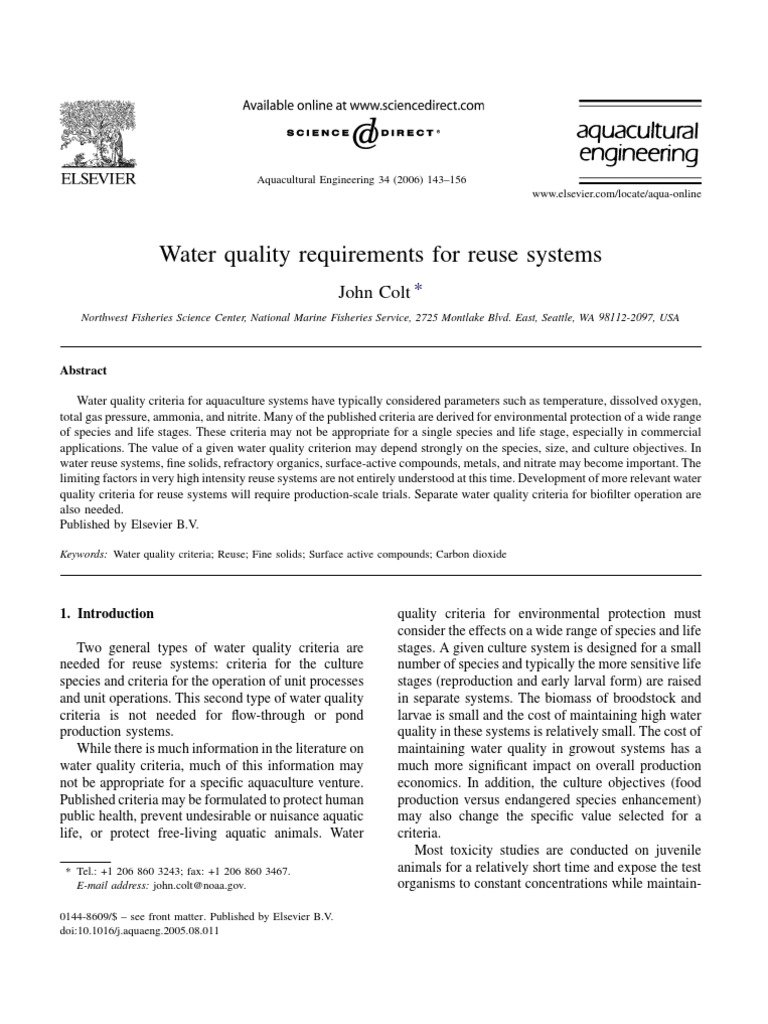 Water Quality Requirements For Reuse Systems | PDF | Ph | Ammonia