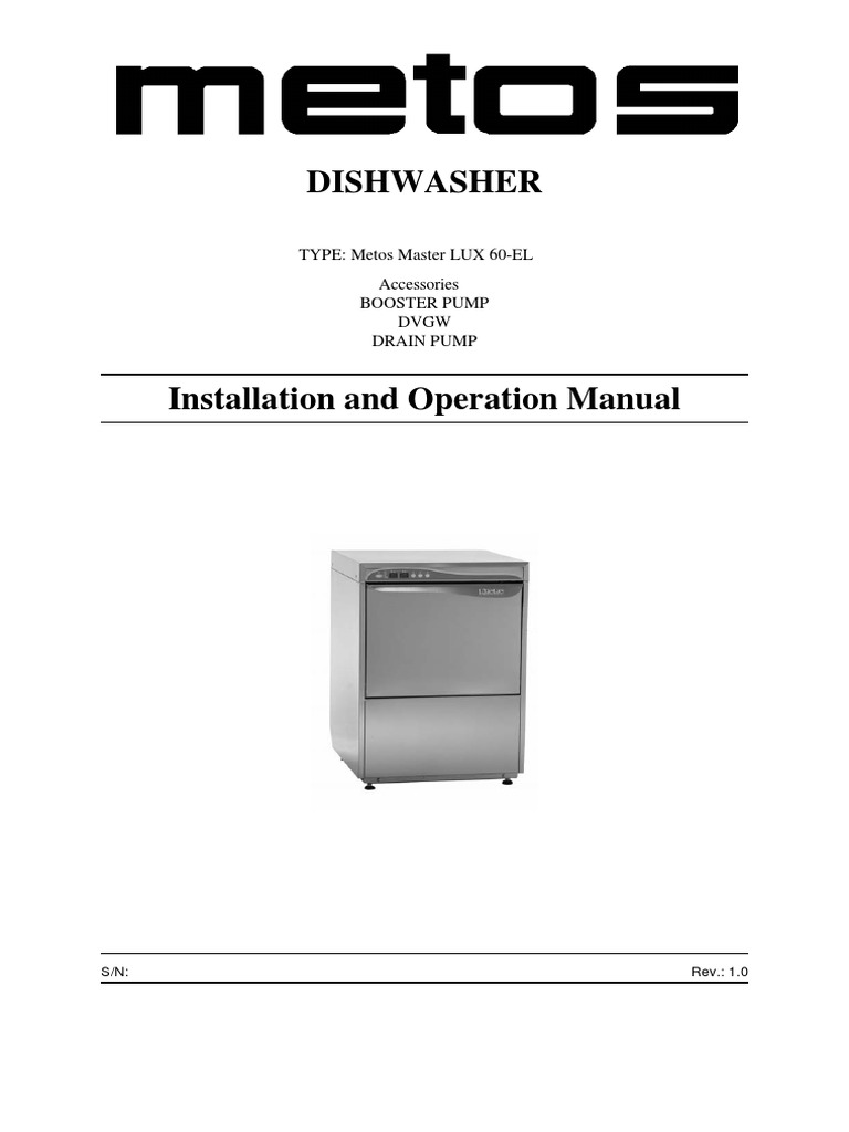 Metos Master LUX 60-EL Manual | PDF | Dishwasher | Water