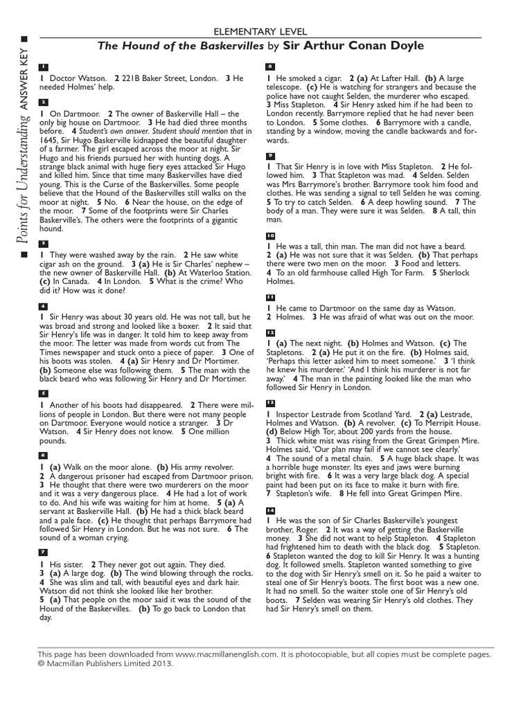 The - Hound of Baskerville Points For Understanding Answer Key | PDF ...