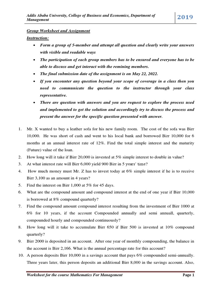 Group Worksheet and Assignment | PDF | Interest | Present Value