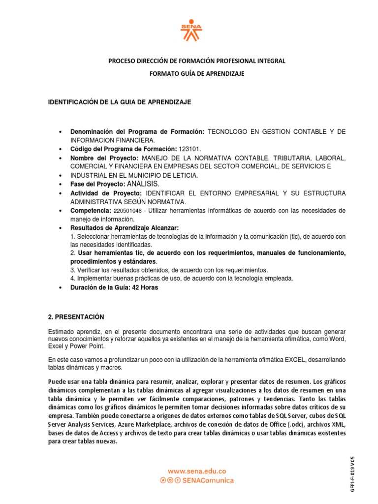 Gfpi-F-019 - Guia - de - Aprendizaje Tablas Dinamicas y Macros | PDF | Macro (informática ...