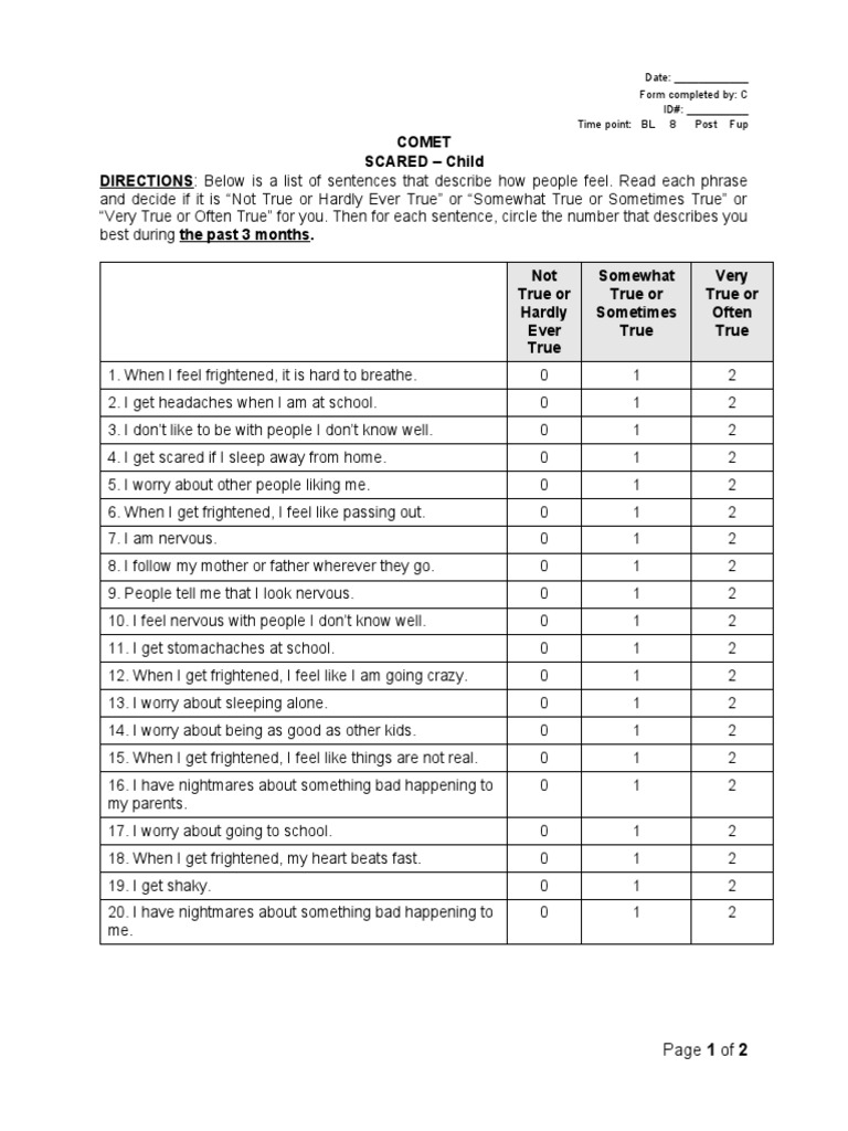 SCARED Child Items Eng | PDF