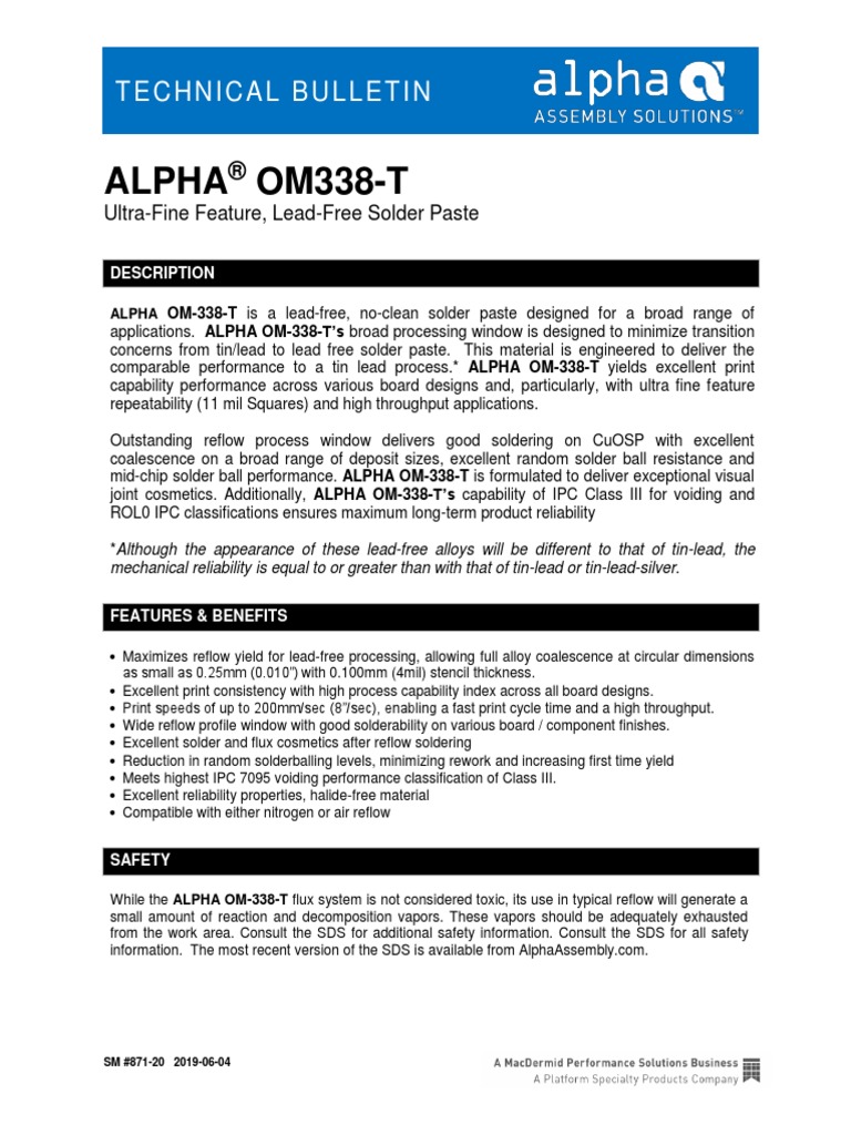 Alpha Om-338-T CNP TB SM871-20 English 20190604 | PDF | Solder | Metals