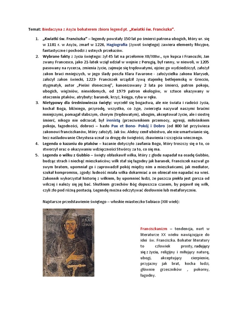 Kwiatki Św. Franciszka Hagiografia | PDF