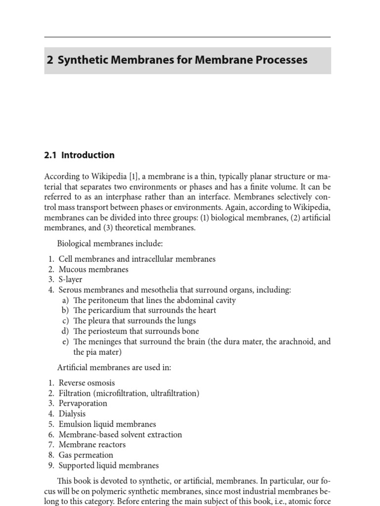 Synthetic Membranes For Membrane Processes | PDF | Dialysis | Membrane Technology