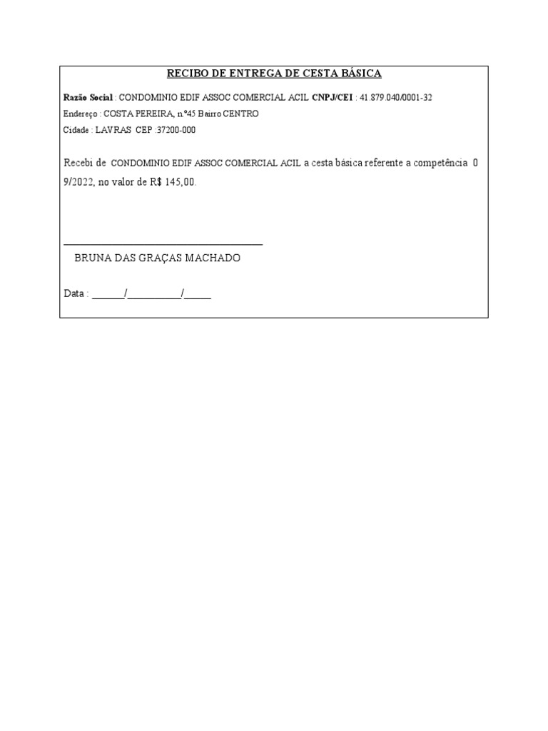 Recibo de Entrega de Cesta Basica ACIL | PDF