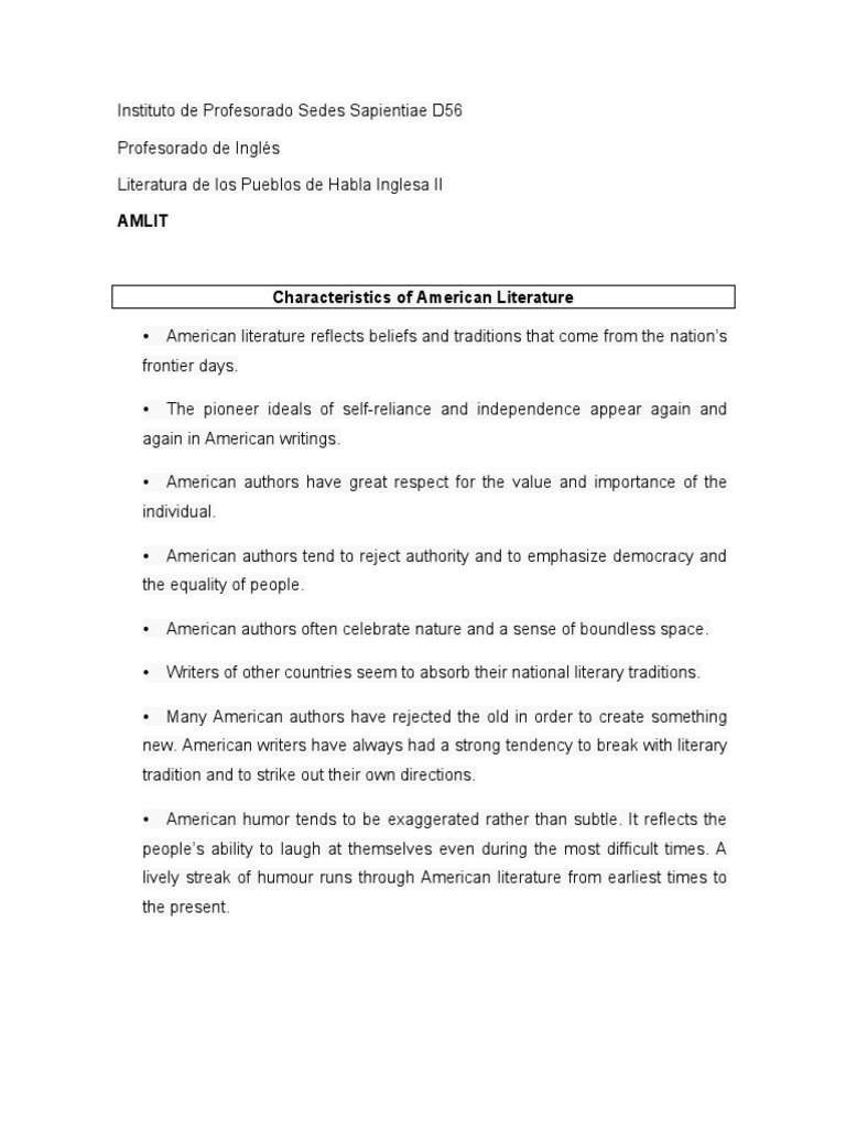 Characteristics of American Literature | PDF