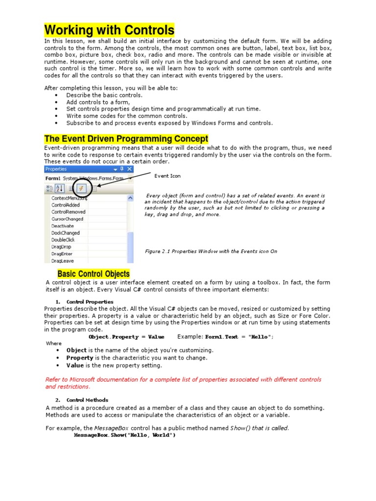 Working With Controls | PDF | Button (Computing) | C Sharp (Programming Language)
