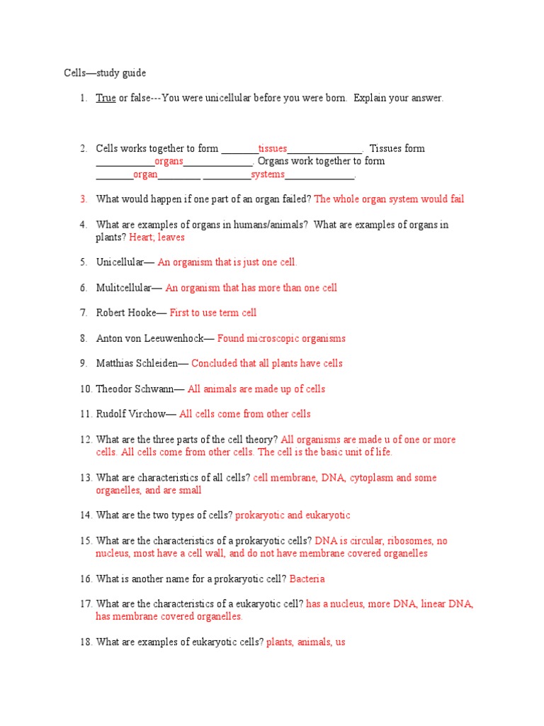 Cells-Study Guide | PDF | Cell (Biology) | Organelle