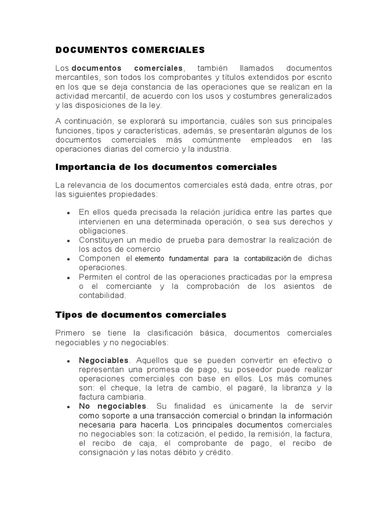 Tipos y Funciones de Documentos Comerciales | PDF | Tarjeta de crédito ...