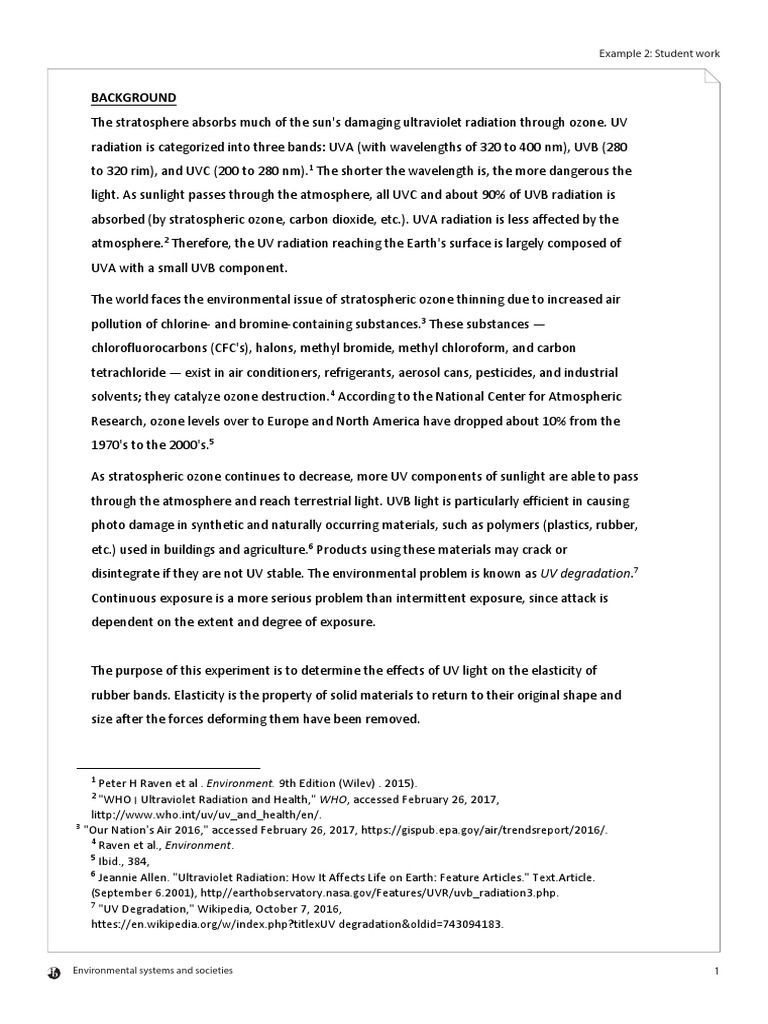 IB ESS IA Example - 2 | PDF | Ultraviolet | Chlorofluorocarbon