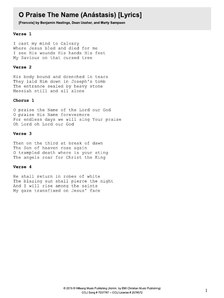 O Praise The Name Lyrics | PDF