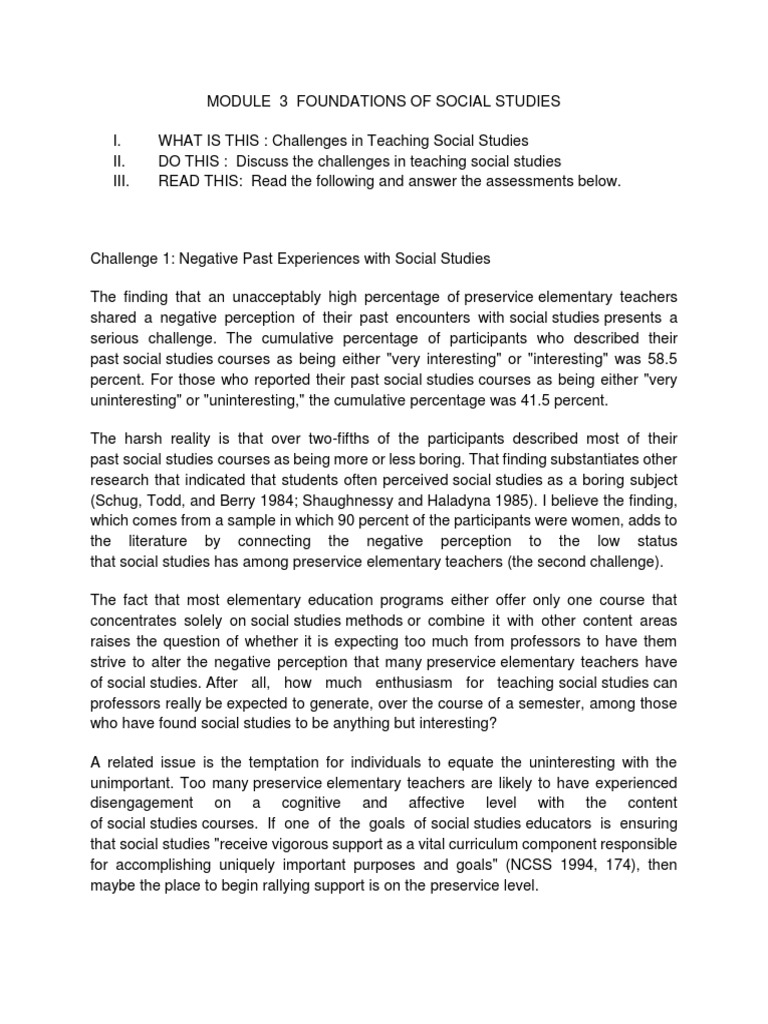 MODULE 3 Challenges in Teaching Social Studies | PDF | Teaching Method ...