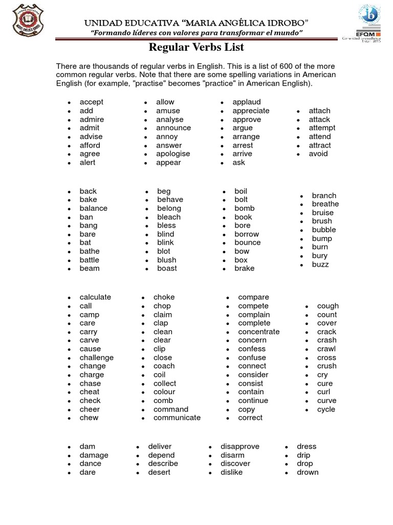 Regular and Irregular Verbs List | PDF