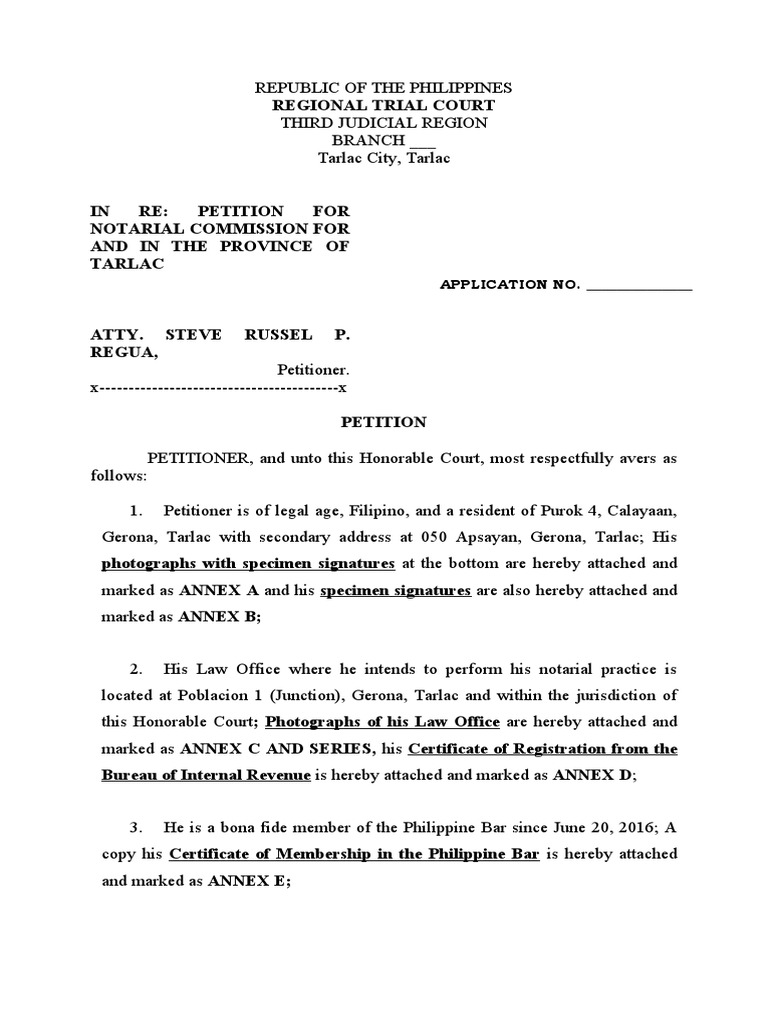Petition For Notarial Commission Regua | PDF | Affidavit | Justice