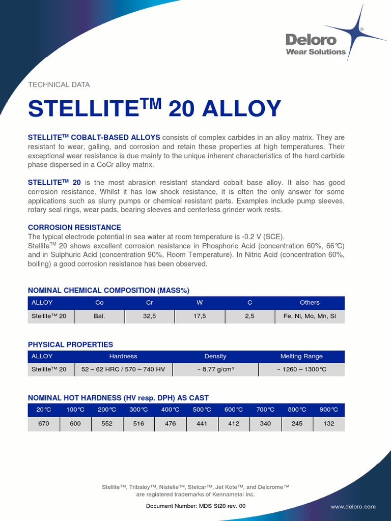 Deloro MDS Stellite20 Rev00 | PDF | Corrosion | Building Engineering