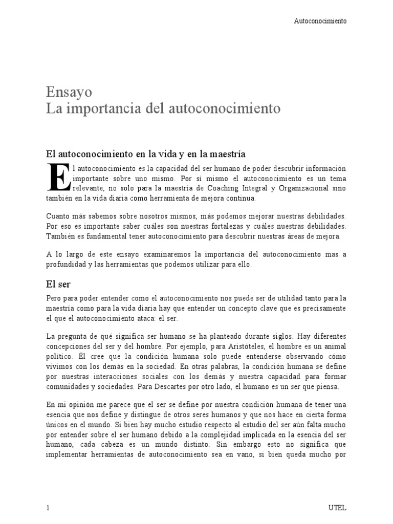 La Importancia Del Autoconocimiento Pdf Intuición Análisis Foda
