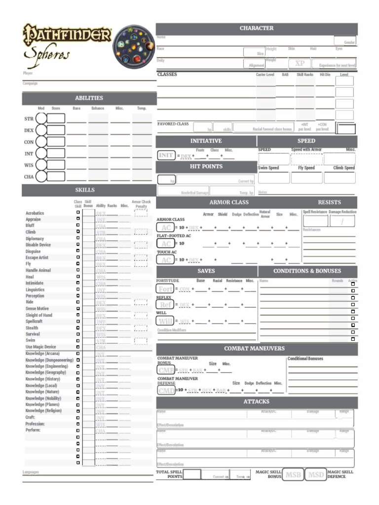 USoP PF CharacterSheet Formfilllable | PDF