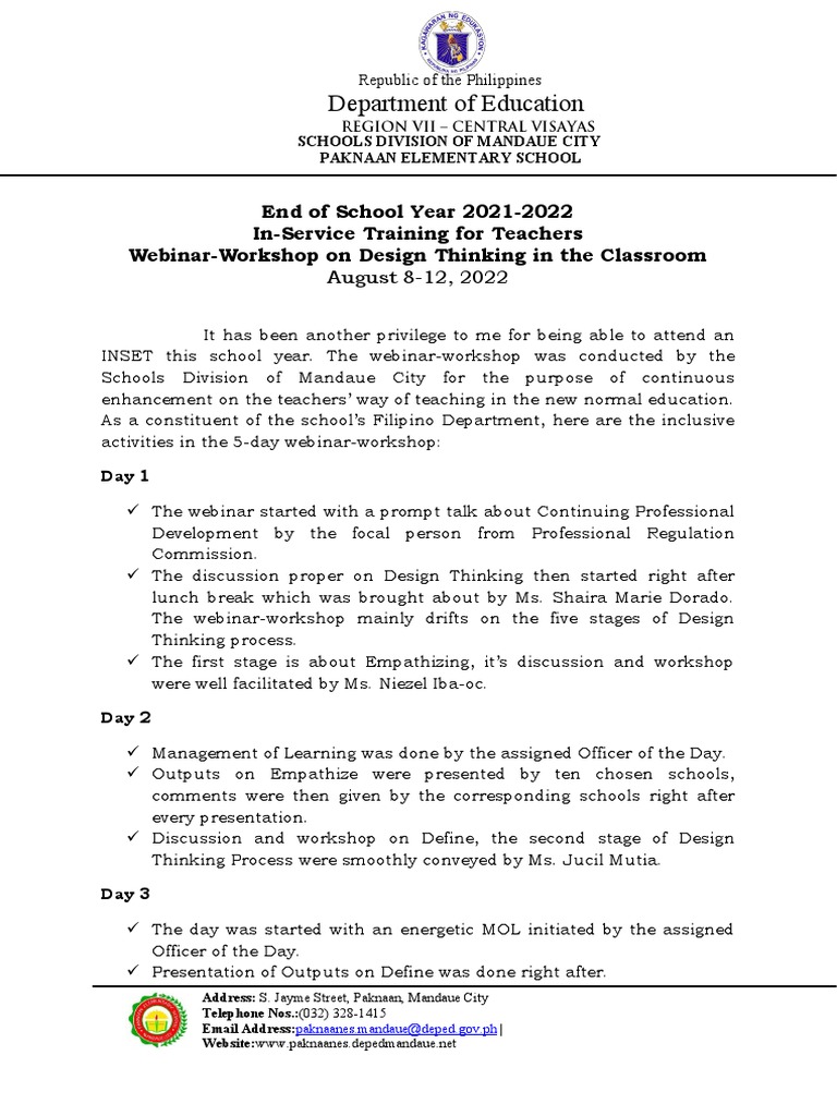 INSET Accomplishment | PDF | Communication | Teaching