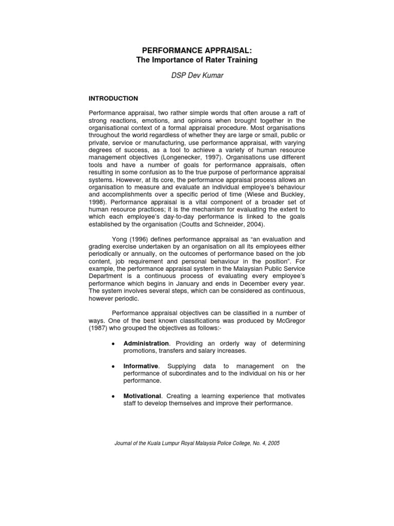 Performance Appraisal: The Importance of Rater Training: DSP Dev Kumar ...