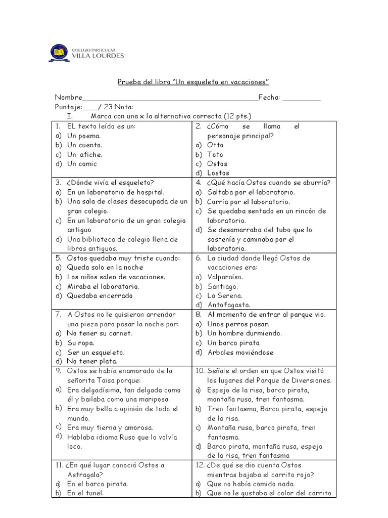 Prueba Del Libro Un Esqueleto en Vacaciones | PDF