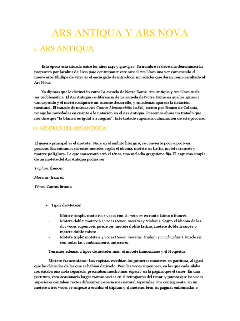 Ars Antiqua y Ars Nova | PDF | Composiciones Musicales | Las artes ...