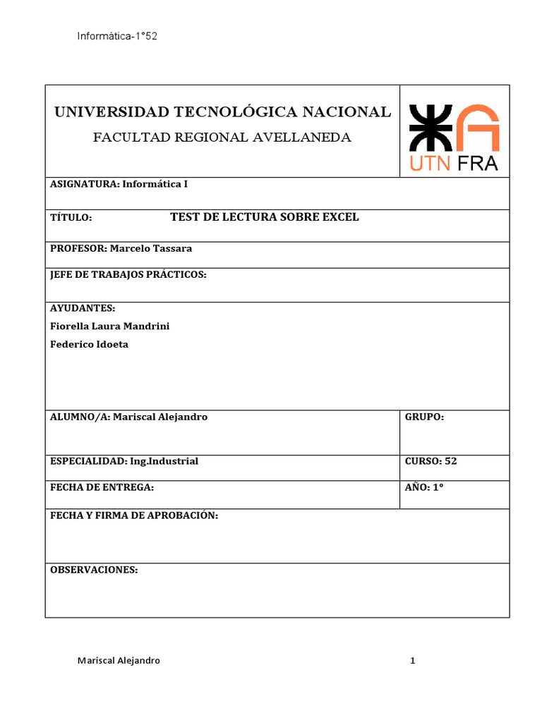 52 Mariscal Alejandro TP Excel | PDF | Hoja de cálculo | Archivo de computadora