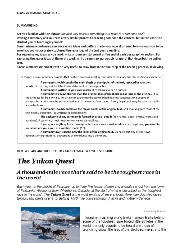 Reading Strategy 3 | PDF | Dog Sledding | Sledding