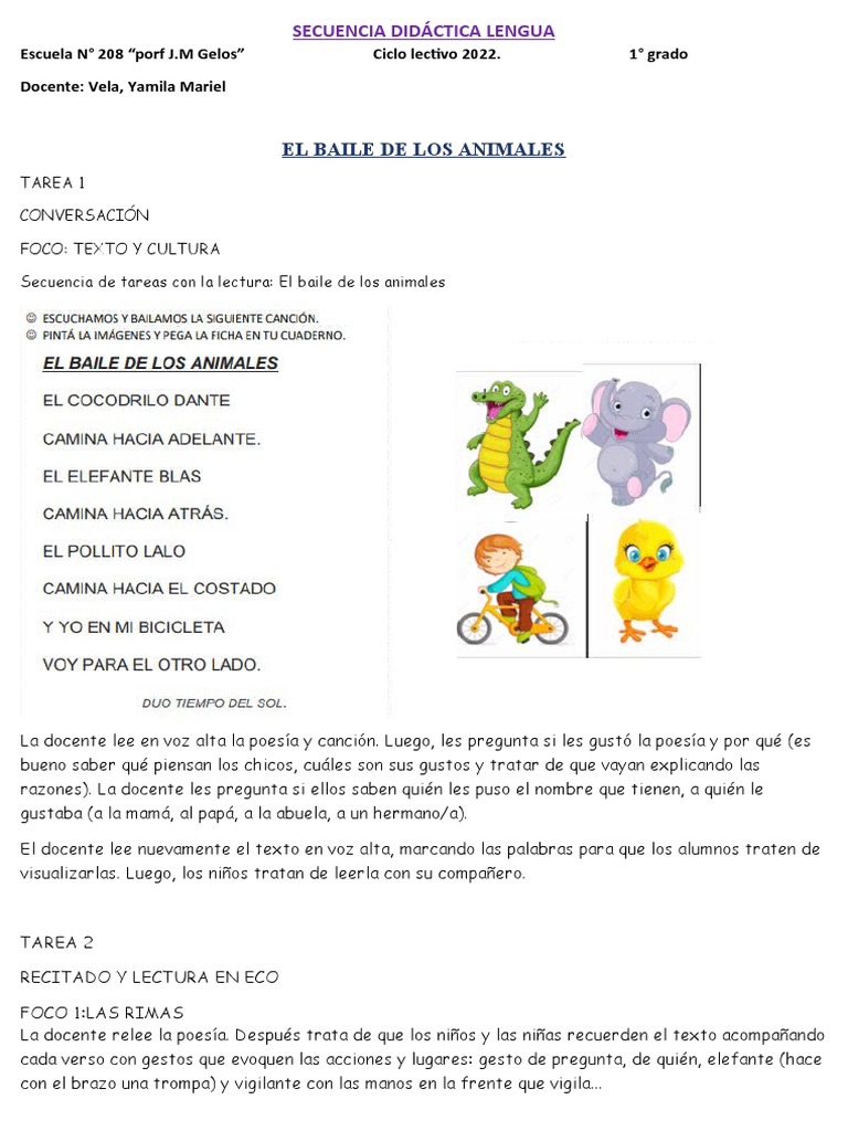 SECUENCIA DIDÁCTICA LENGUA El Baile de Los Animales | PDF | Poesía ...
