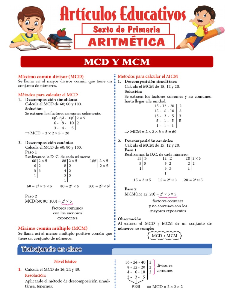 MCD y MCM para Sexto de Primaria | PDF