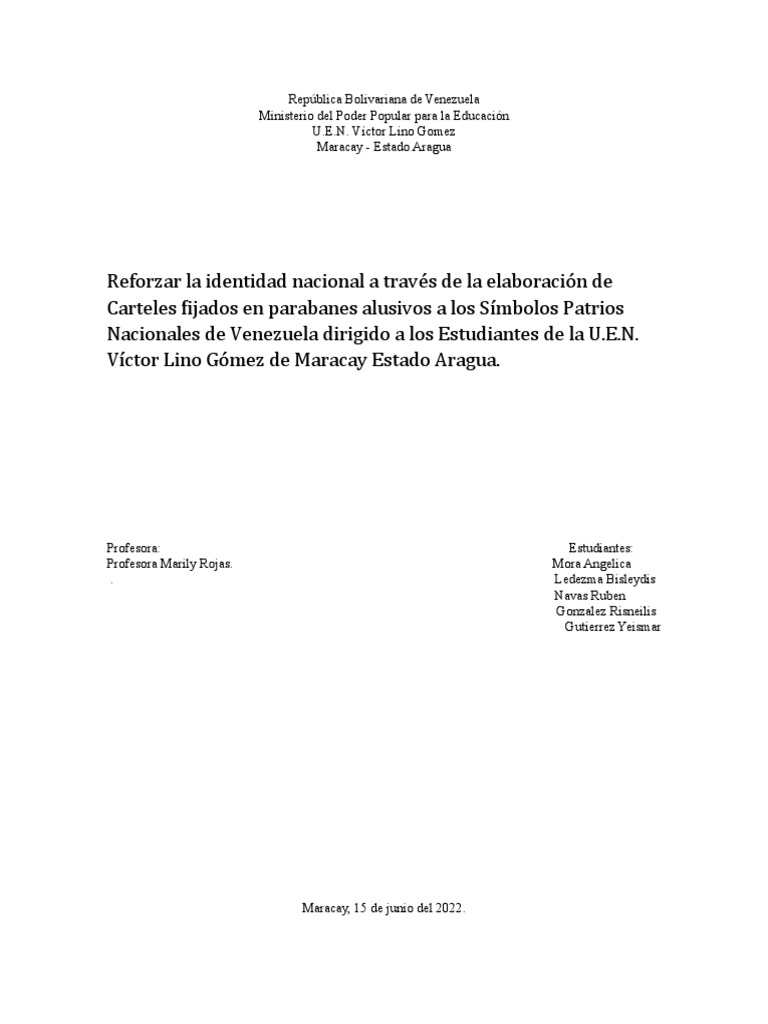Proyecto de Símbolos Patrios en Educación | PDF | Método científico ...