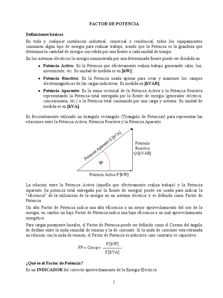Comprendiendo el Factor de Potencia | PDF | Energia electrica | Condensador