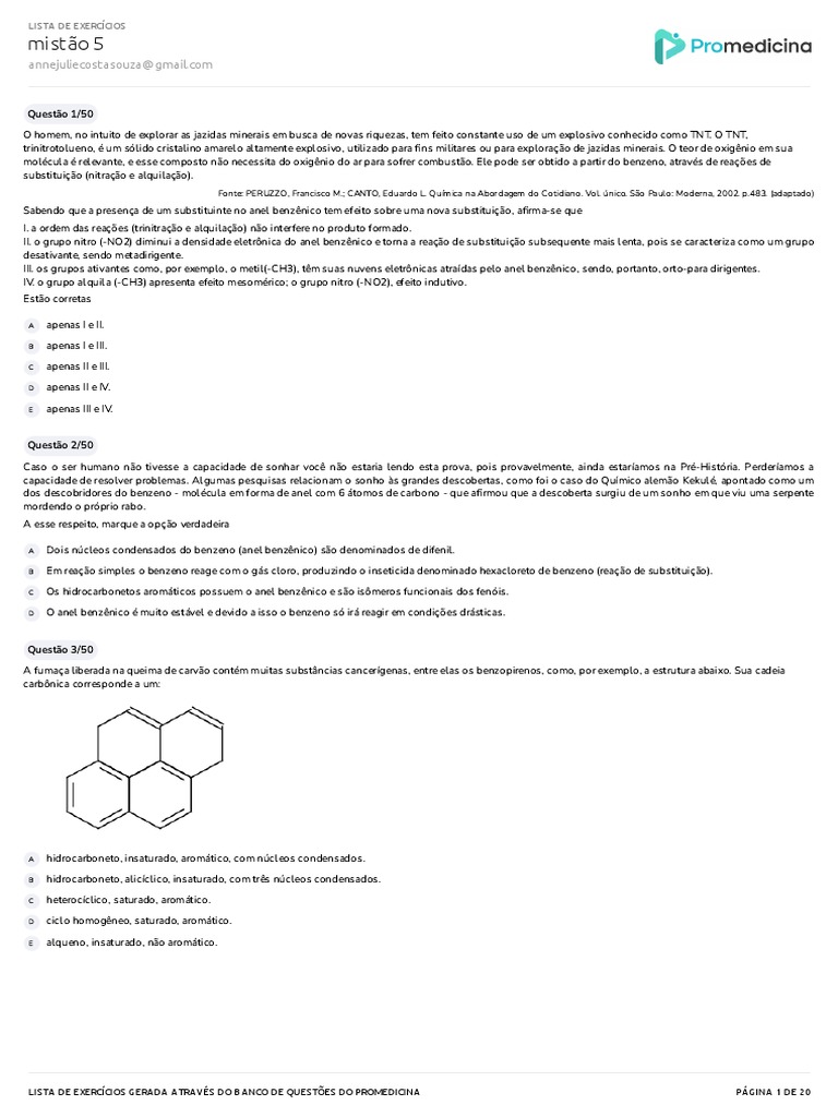 Minha Lista de Exercicio Mistão 5 | PDF | Benzeno | Aromaticidade