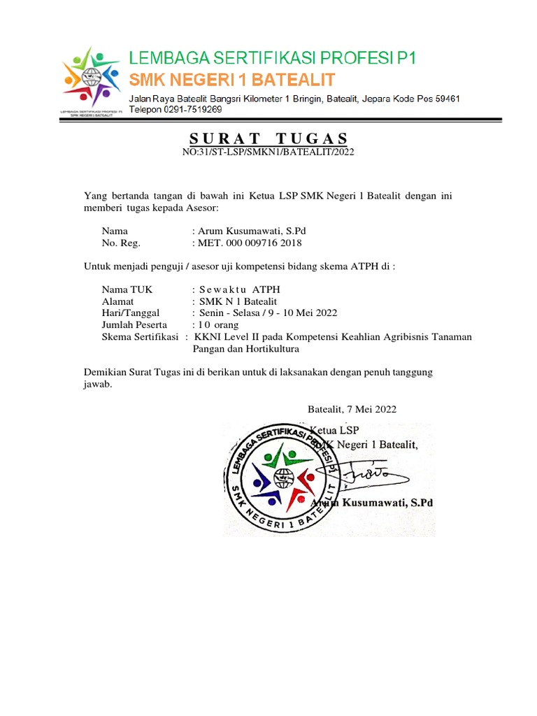 Surat Tugas Asesor ATPH | PDF