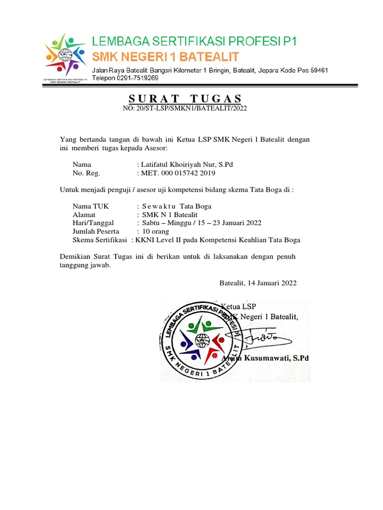 Surat Tugas Asesor TB | PDF